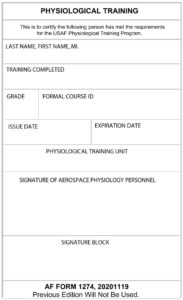 AF Form 1274 - Physiological Training - AF Forms