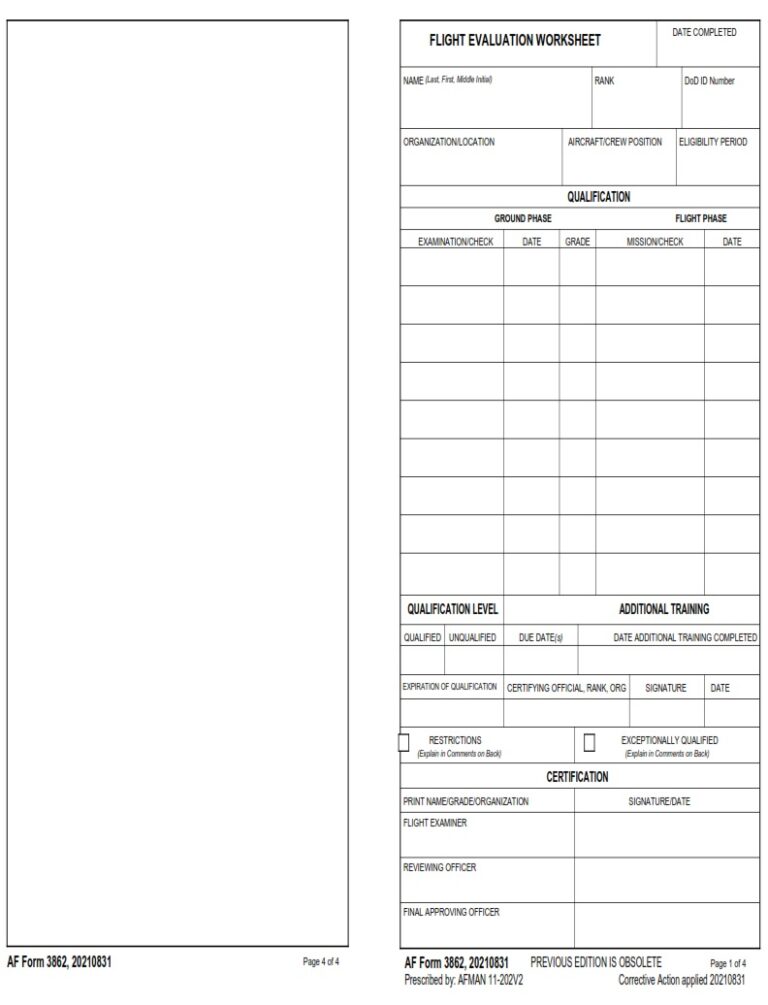 AF Form 3862 – Flight Evaluation Worksheet - AF Forms