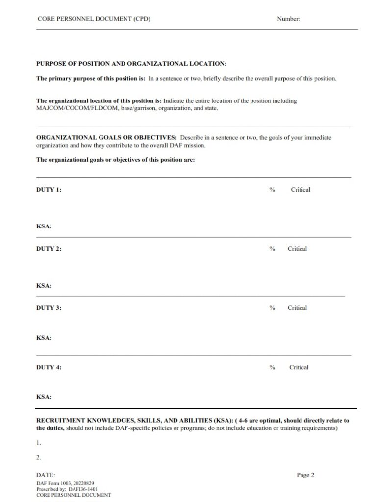 DAF Form 1003 – Department Of The Air Force (DAF) Core Personnel ...