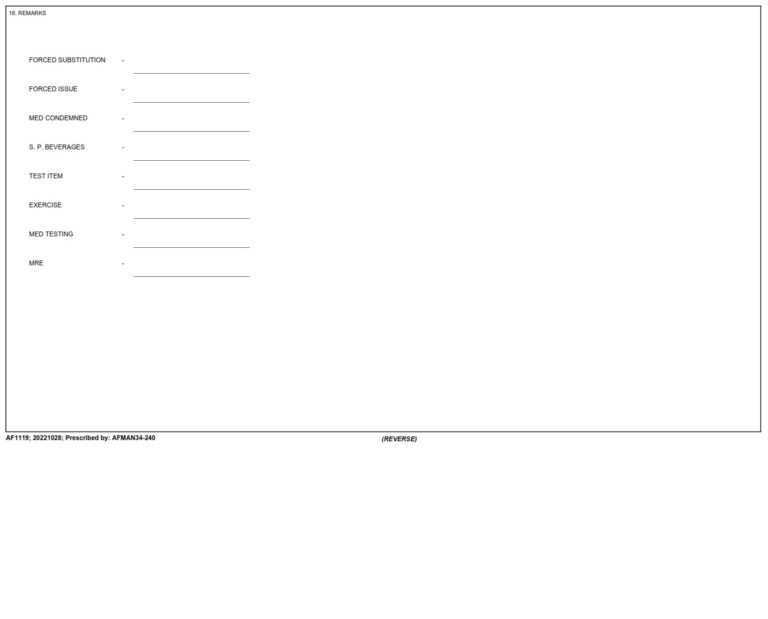 DAF Form 1119 - Monthly Monetary Records - AF Forms