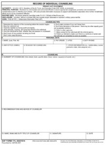 DAF Form 174 – Record Of Individual Counseling - AF Forms
