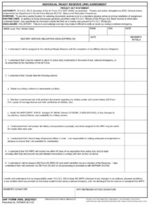 DAF Form 3566 - Individual Ready Reserve (IRR) Agreement - AF Forms