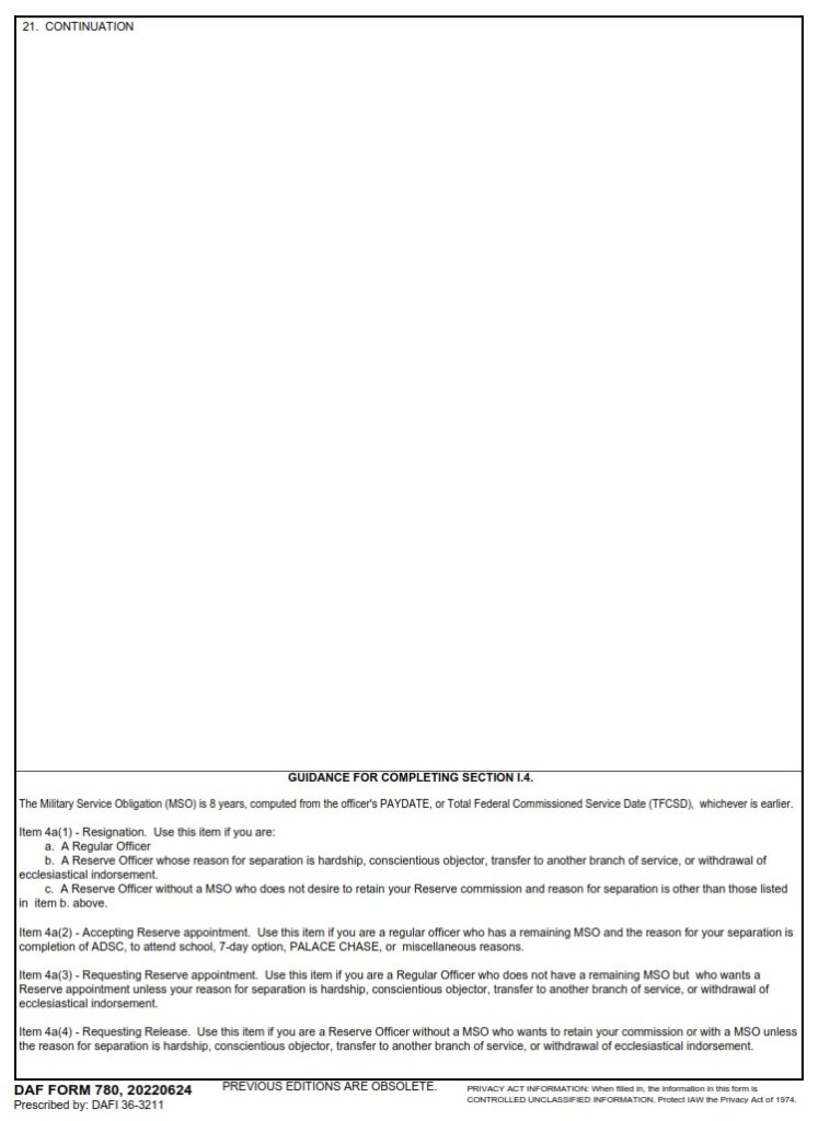 DAF Form 780 - Officer Separation Actions - AF Forms