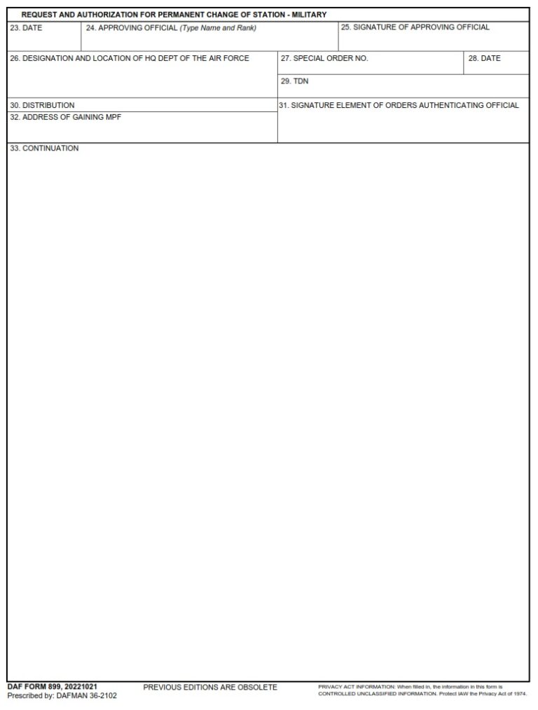 DAF Form 899 – Request And Authorization For Permanent Change Of ...
