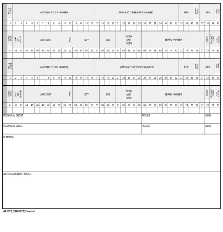 AF Form 1032 - WRM Spares List - AF Forms