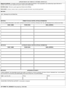 AF Form 172 - Appointment Of Vehicle Control Officials - AF Forms