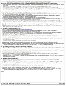 AF Form 4387 - Outbound Transportation Protective Service Materiel ...