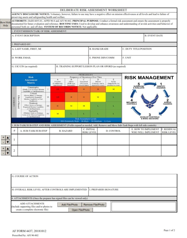 AF Form 4437 - Deliberate Risk Assessment Worksheet - AF Forms