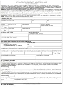 AF Form 485 – Application For Enlistment – US Air Force Band - AF Forms