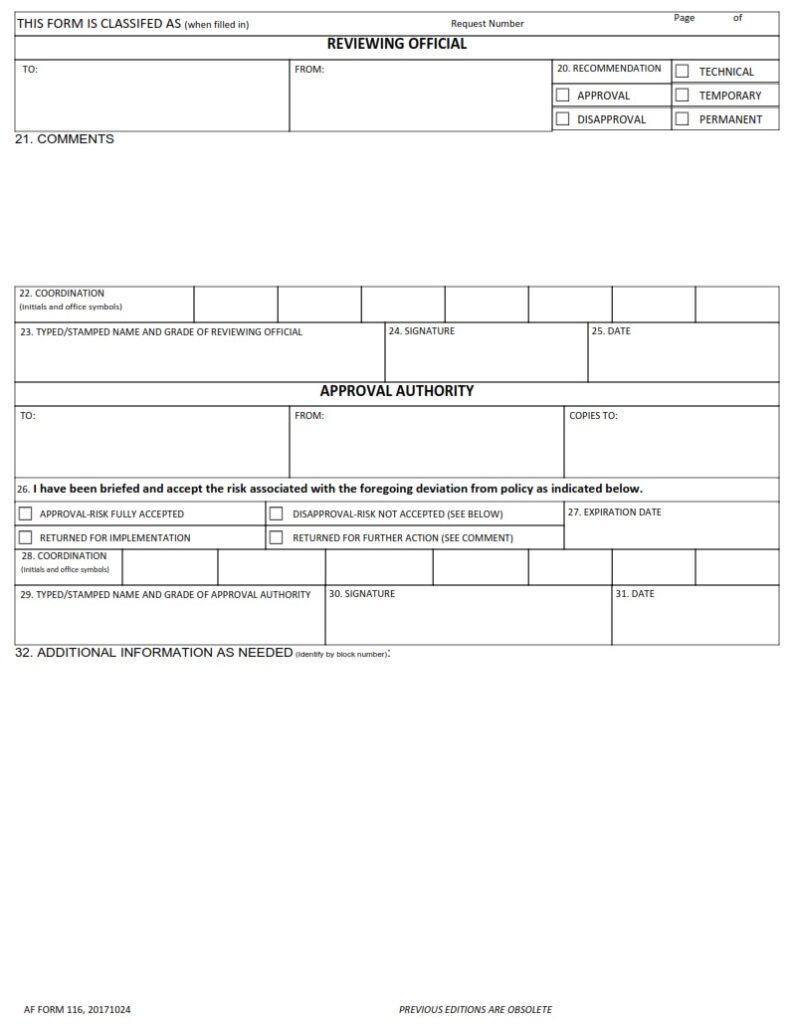 AF Form 116 - Request For Deviation From Security Criteria - AF Forms