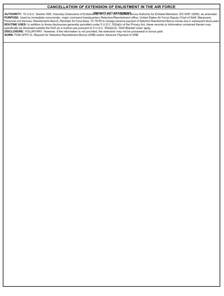 AF Form 1411-1 – Cancellation Of Extension Of Enlistment In The Air ...