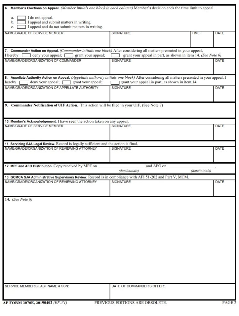AF Form 3070E - Record Of Nonjudicial Punishment Proceedings (Officer ...