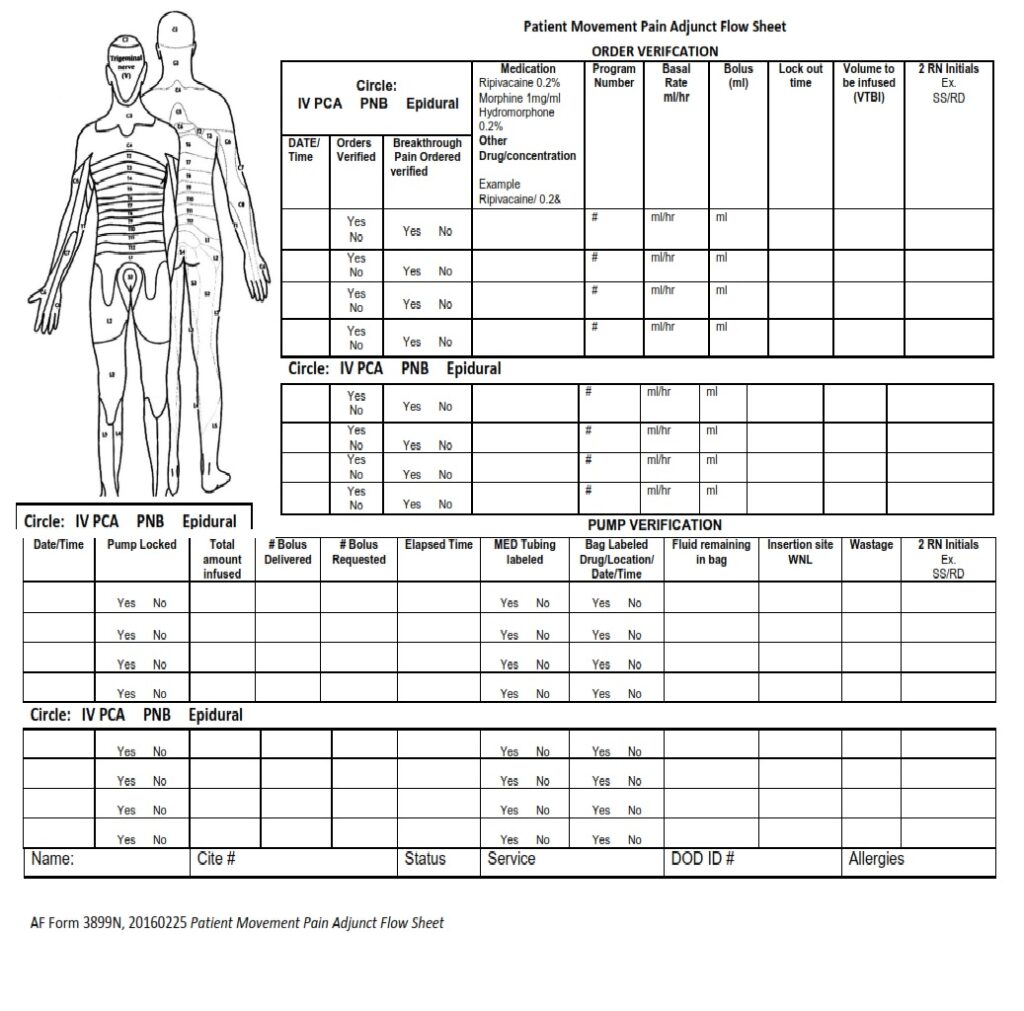 AF Form 3899N - Patient Movement Pain Adjunct Flow Sheet - AF Forms