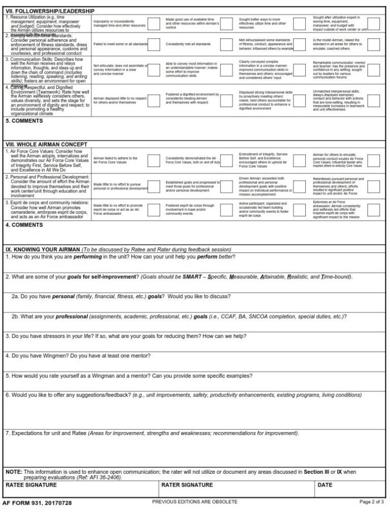 AF Form 931 – Airman Comprehensive Assessment (AB THRU TSGT) - AF Forms