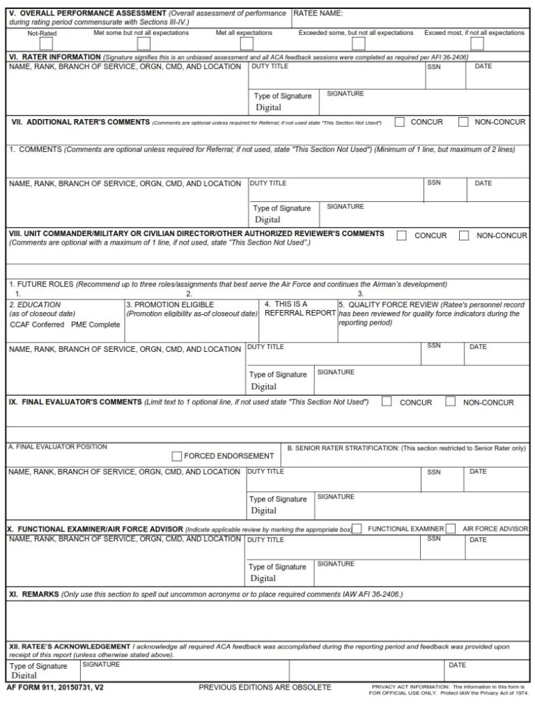 AF Form 911 – Enlisted Performance Report (MSGT THRU SMSGT) - AF Forms