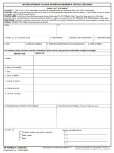 AF Form 281 - Notification Of Change In Service Member's Official ...