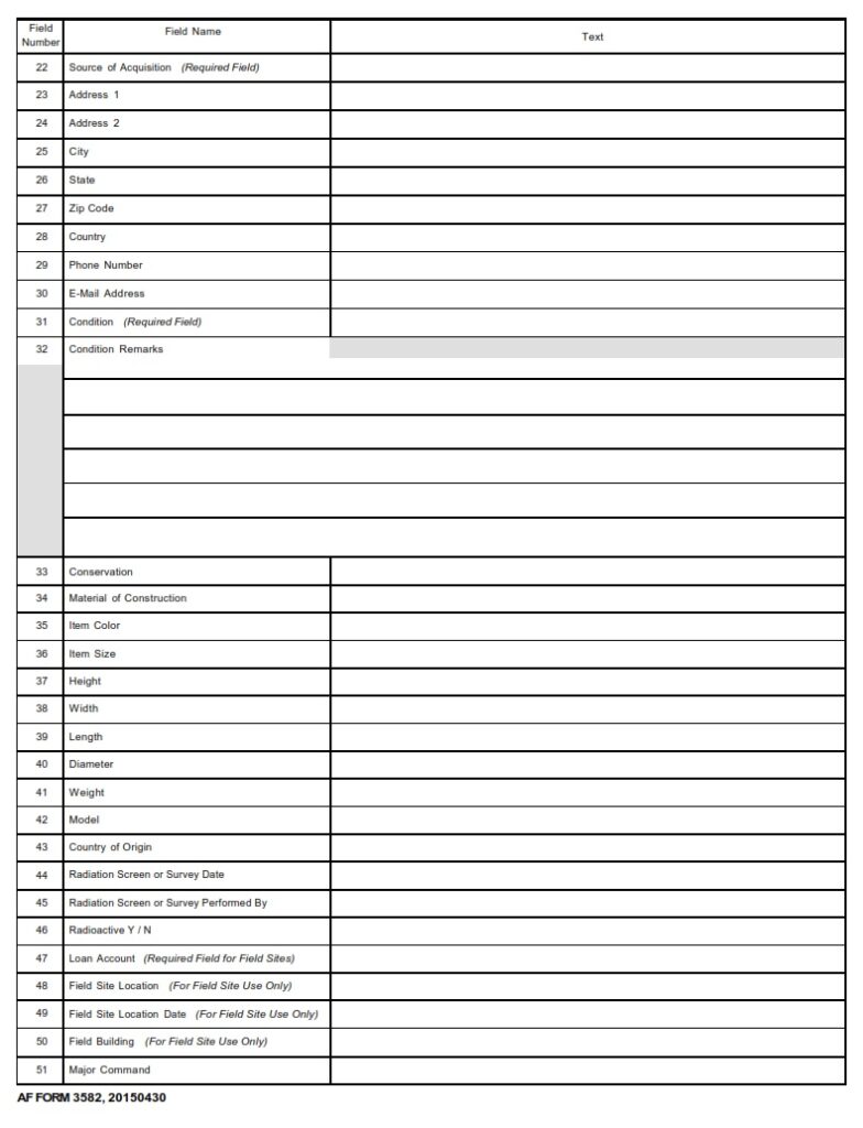 AF Form 3582 - Usaf Heritage Program Accession Worksheet - AF Forms