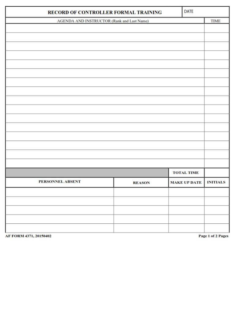 AF Form 4371 - Record Of Controller Formal Training - AF Forms