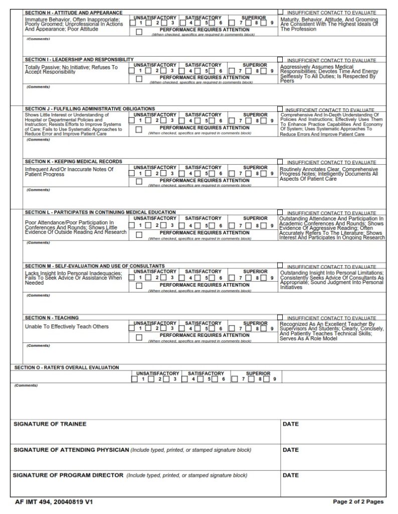 AF Form 494 - Academic/Clinical Evaluation Report - AF Forms