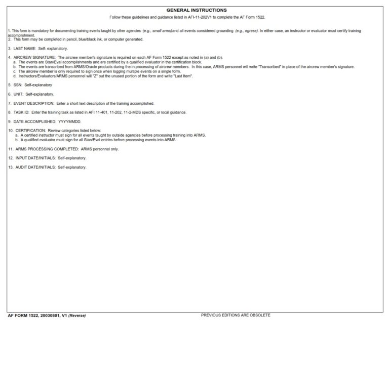 AF Form 1522 - ARMS Additional Training Accomplishment Report - AF Forms