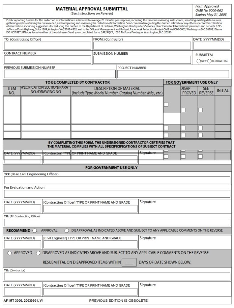 AF Form 3000 – Material Approval Submittal - AF Forms