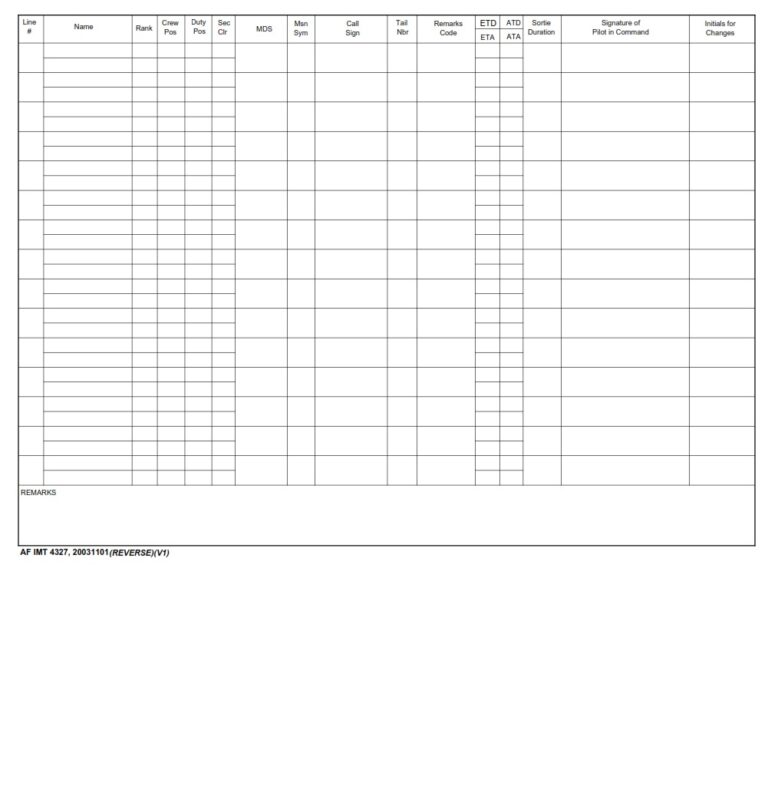 AF Form 4327 - ARMS Flight Authorization (FA) - AF Forms
