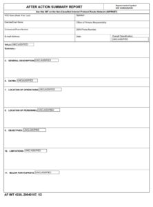AF Form 4330 - After Action Summary Report(for use on the NIPRNET) - AF ...