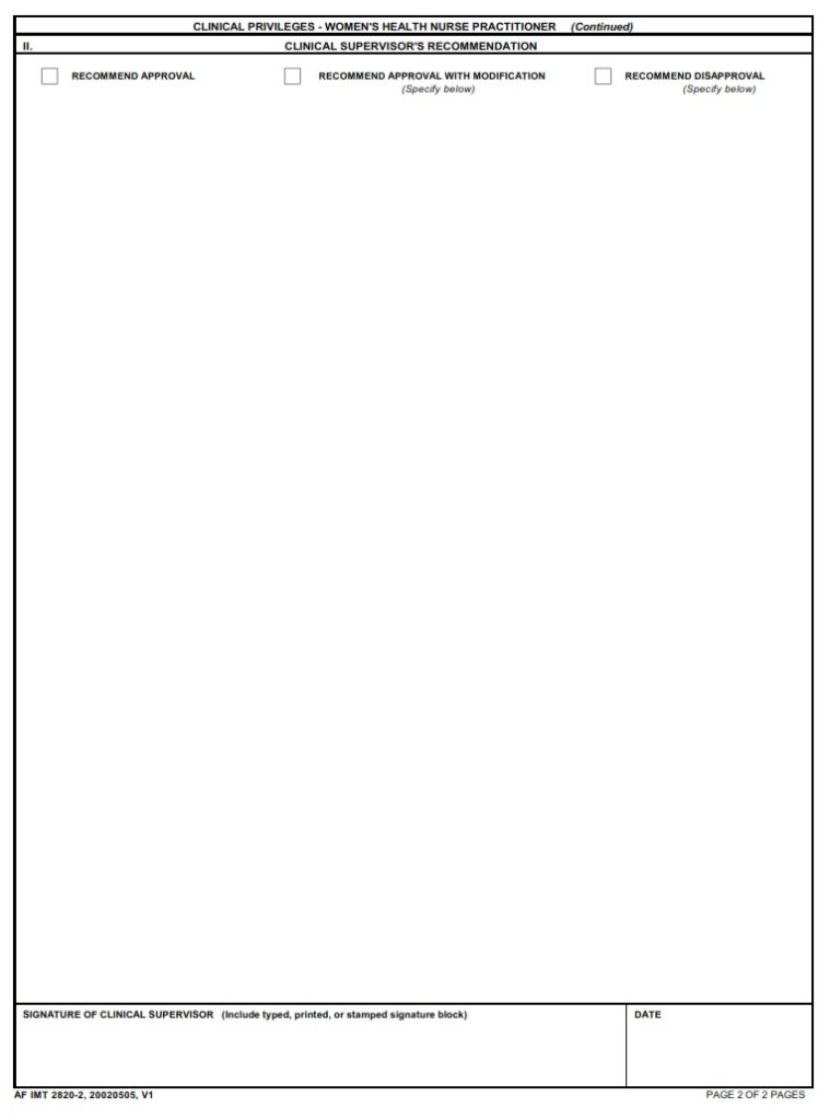 AF Form 2820-2 – Clinical Privileges – Women’s Health Nurse ...