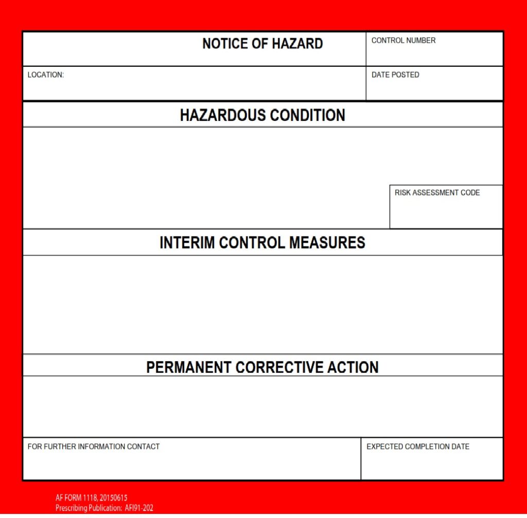 AF Form 1118 - Notice Of Hazard - AF Forms