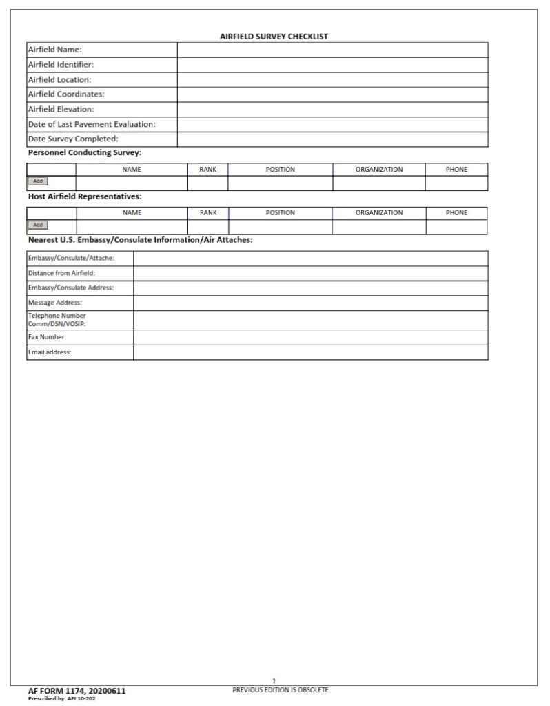 AF Form 1174 - Airfield Survey - AF Forms