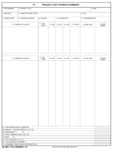 AF Form 1178 - Fy Project Cost Estimate Summary - AF Forms