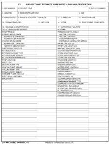 AF Form 1178A – FY_ Project Cost Estimate Worksheet–Building ...