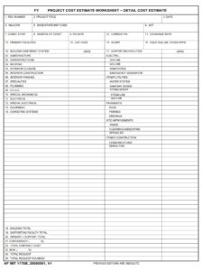 AF Form 1178B – FY_ Project Cost Estimate Worksheet–Detail Cost ...