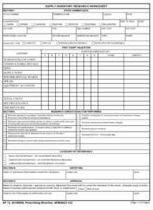 AF Form 12 - Supply Inventory Research Worksheet - AF Forms