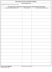 AF Form 1381 – USAF Certification Of Air Crew Training - AF Forms