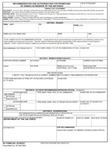 AF Form 224 - Recommendation And Authorization For Promotion Of Airman ...