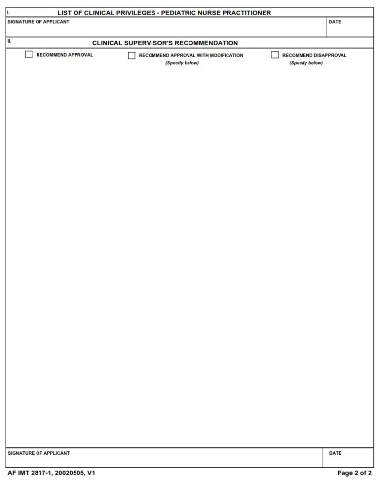 AF Form 2817-1 - Clinical Privileges - Pediatric Nurse Practitioner ...