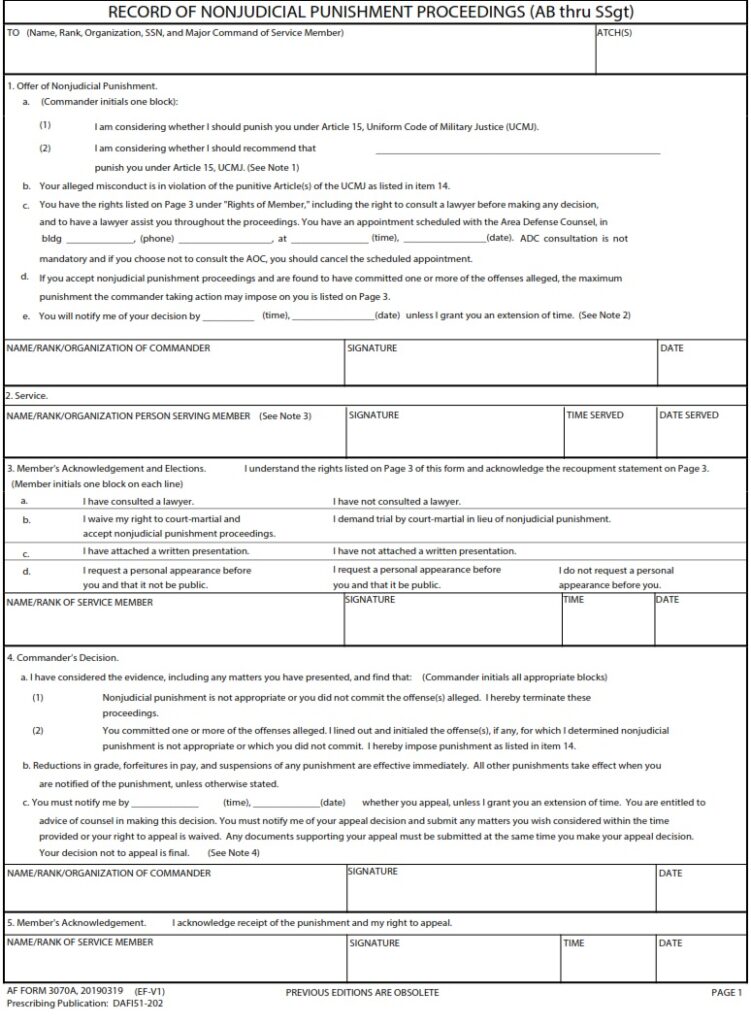 AF Form 3070A – Record Of Nonjudicial Punishment Proceedings (AB THRU ...