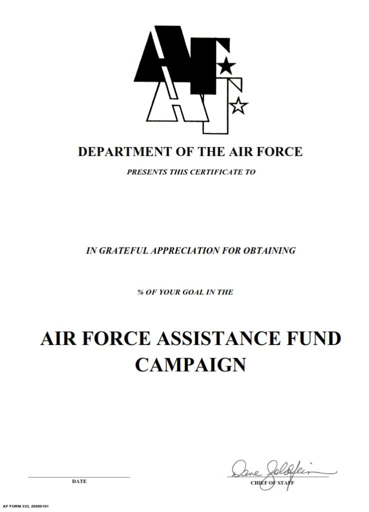AF Form 333 - Air Force Assistance Fund Campaign Recognition ...