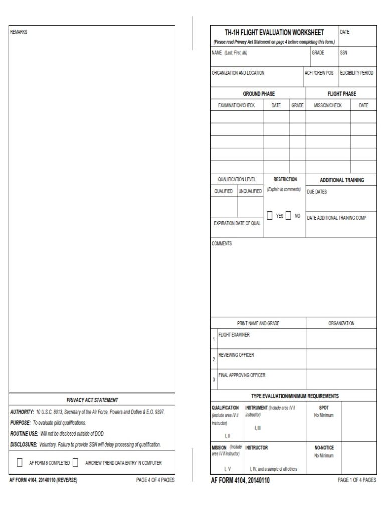 AF Form 4104 - TH-1H Flight Evaluation Worksheet - AF Forms