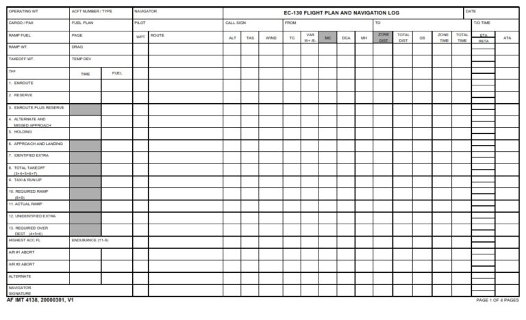 AF Form 4138 - EC-130 Flight Plan And Navigation Log (LRA) - AF Forms