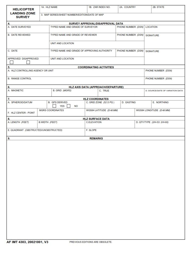 AF Form 4304 - Drop Zone Landing Zone Control Log - AF Forms