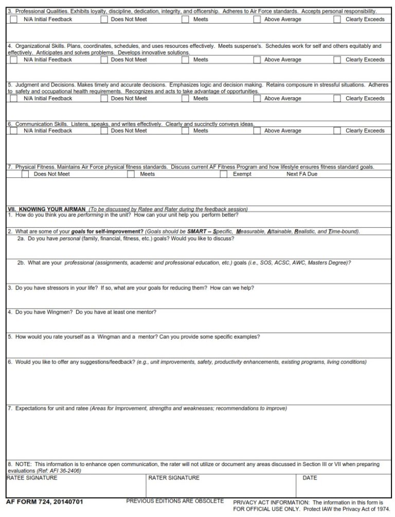 AF Form 724 - Airman Comprehensive Assessment Worksheet (2LT THRU COL ...