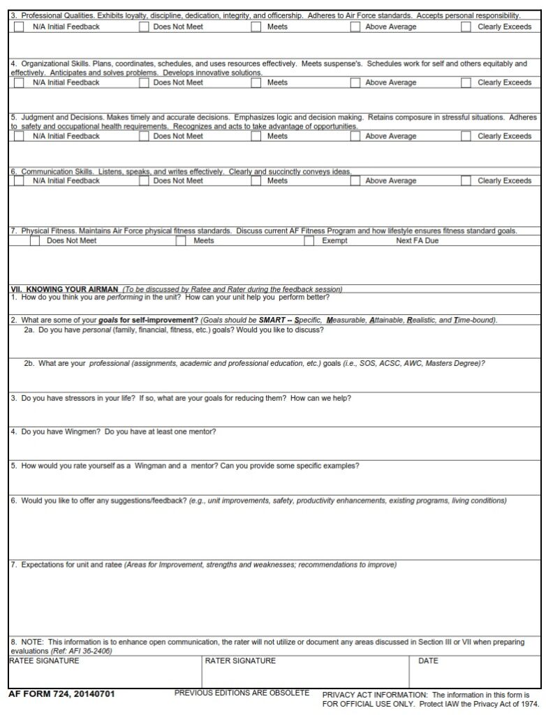 AF Form 724 – Airman Comprehensive Assessment Worksheet (2LT THRU COL ...