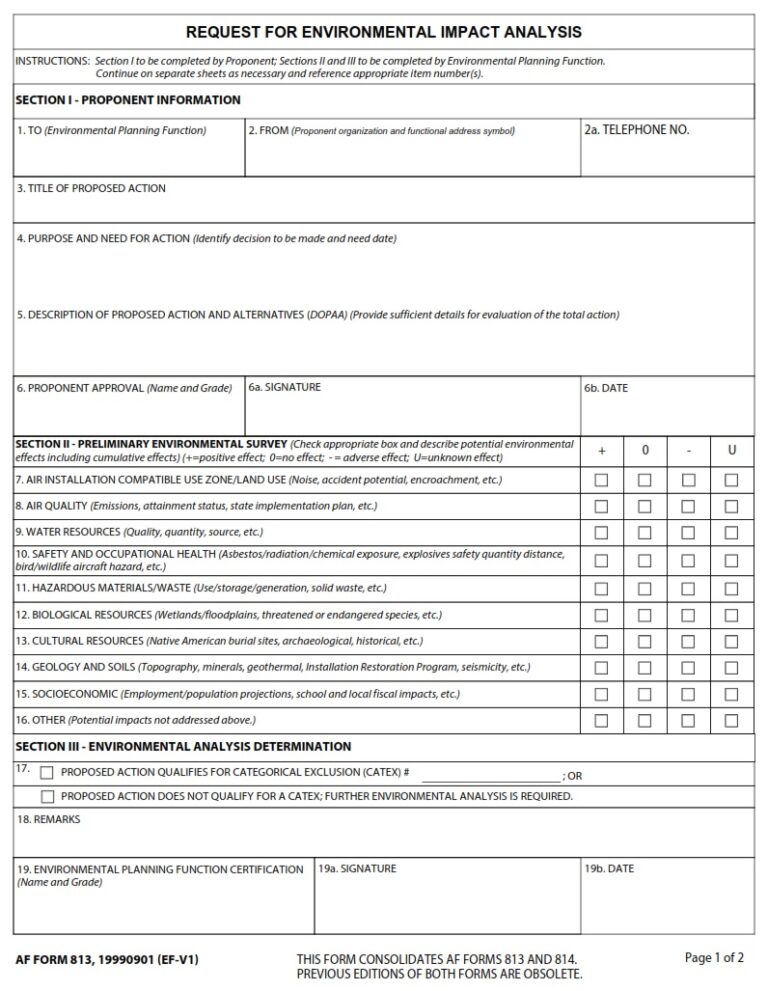 AF Form 813 – Request For Environmental Impact Analysis - AF Forms
