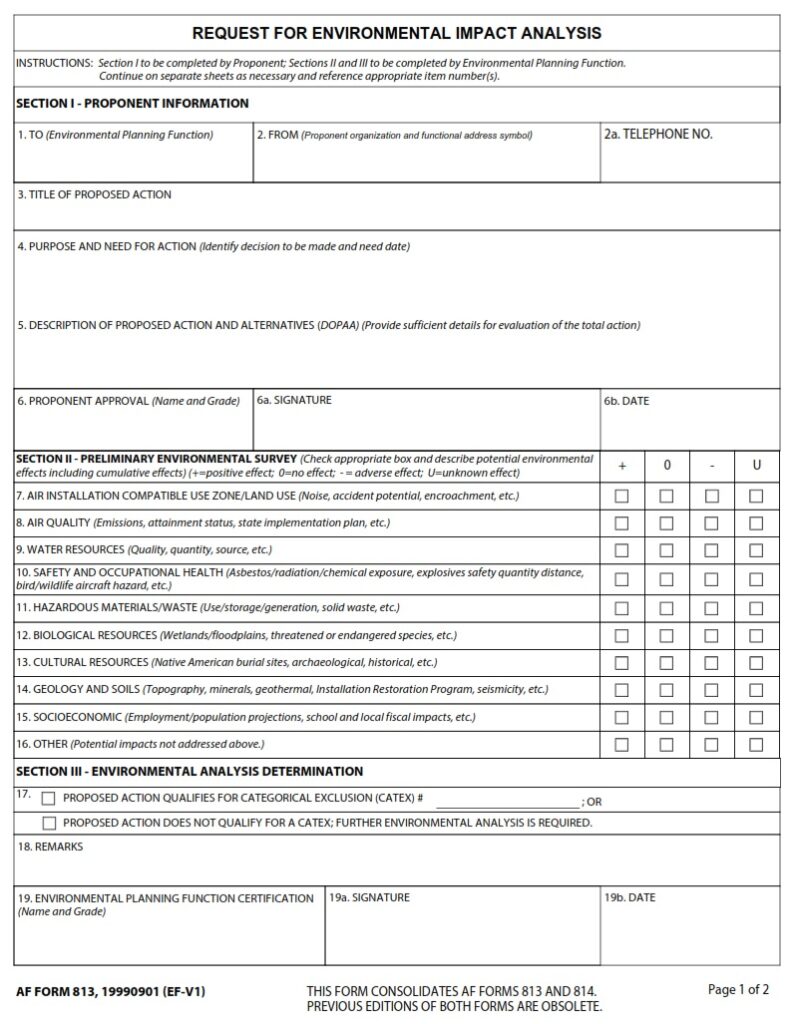 AF Form 813 – Request For Environmental Impact Analysis - AF Forms