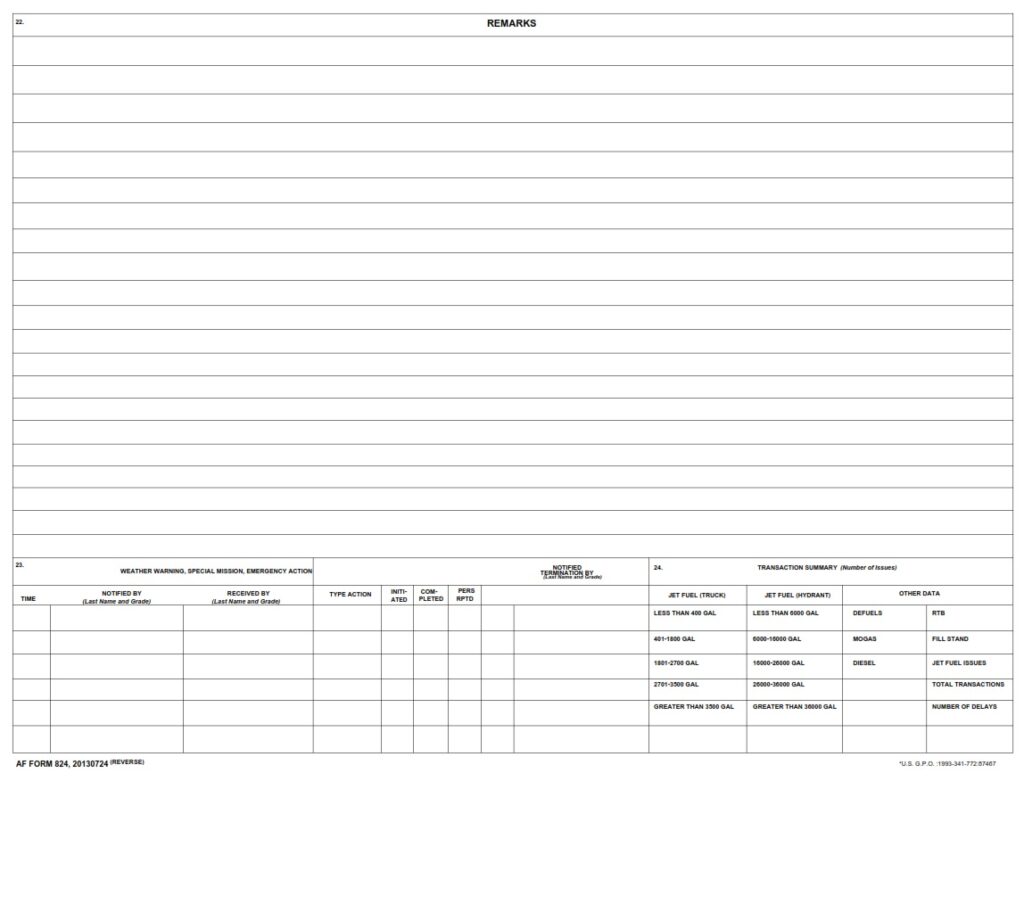 AF Form 824 – Daily Fuels Request and Servicing Log - AF Forms
