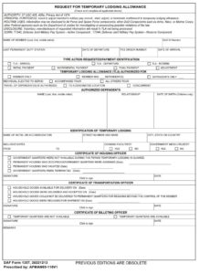 DAF Form 1357 – Request For Temporary Lodging Allowance - AF Forms