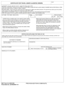 DAF Form 32 - Certificate For Travel Under Classified Orders - AF Forms