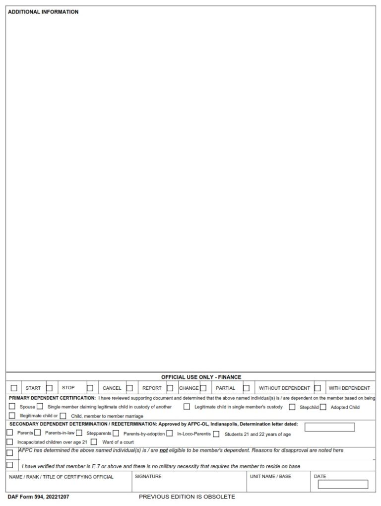 DAF Form 594 – Application And Authorization To Start, Stop Or Change ...